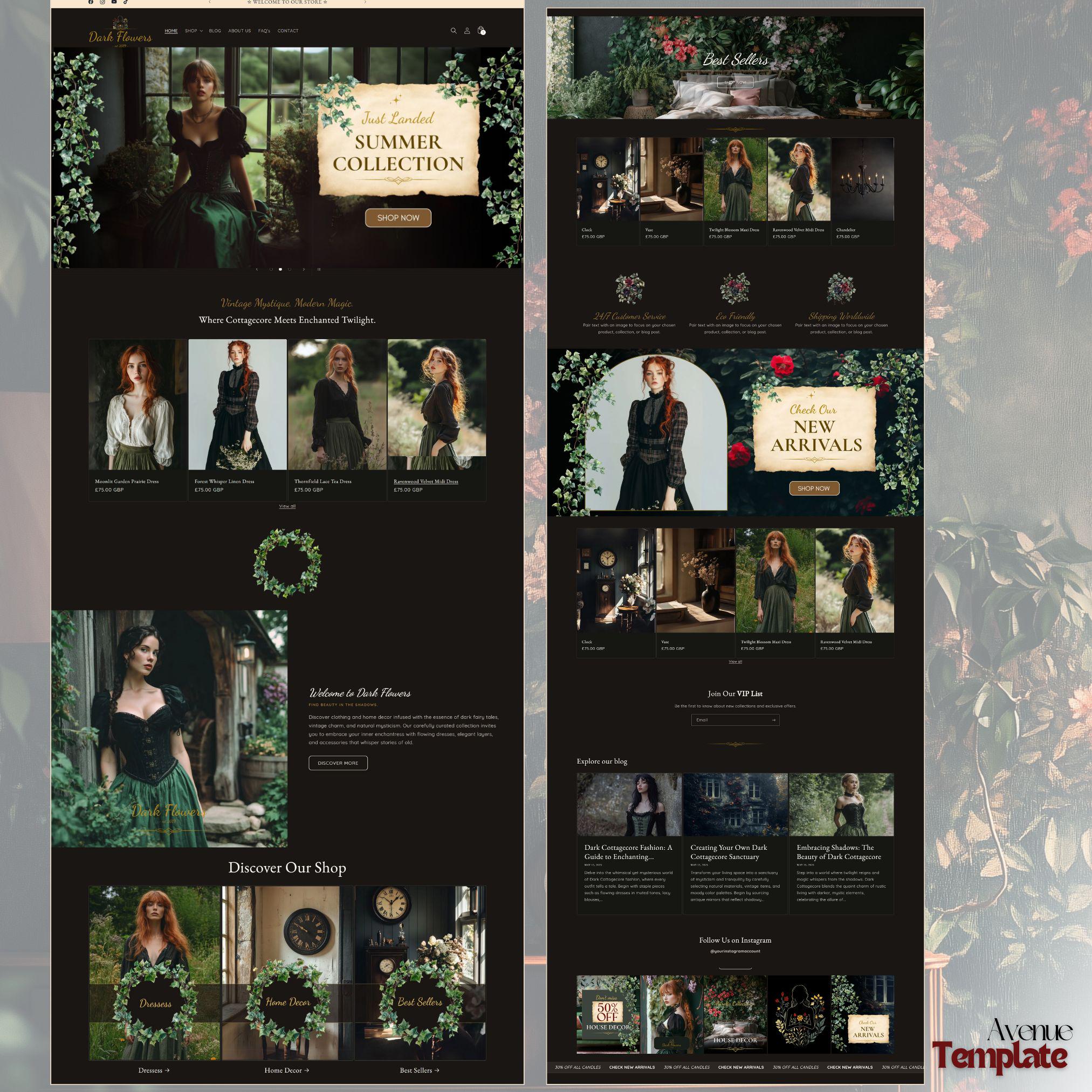 Dark Cottagecore Shopify Theme, Black Shopify Theme, Dark Shopify ...