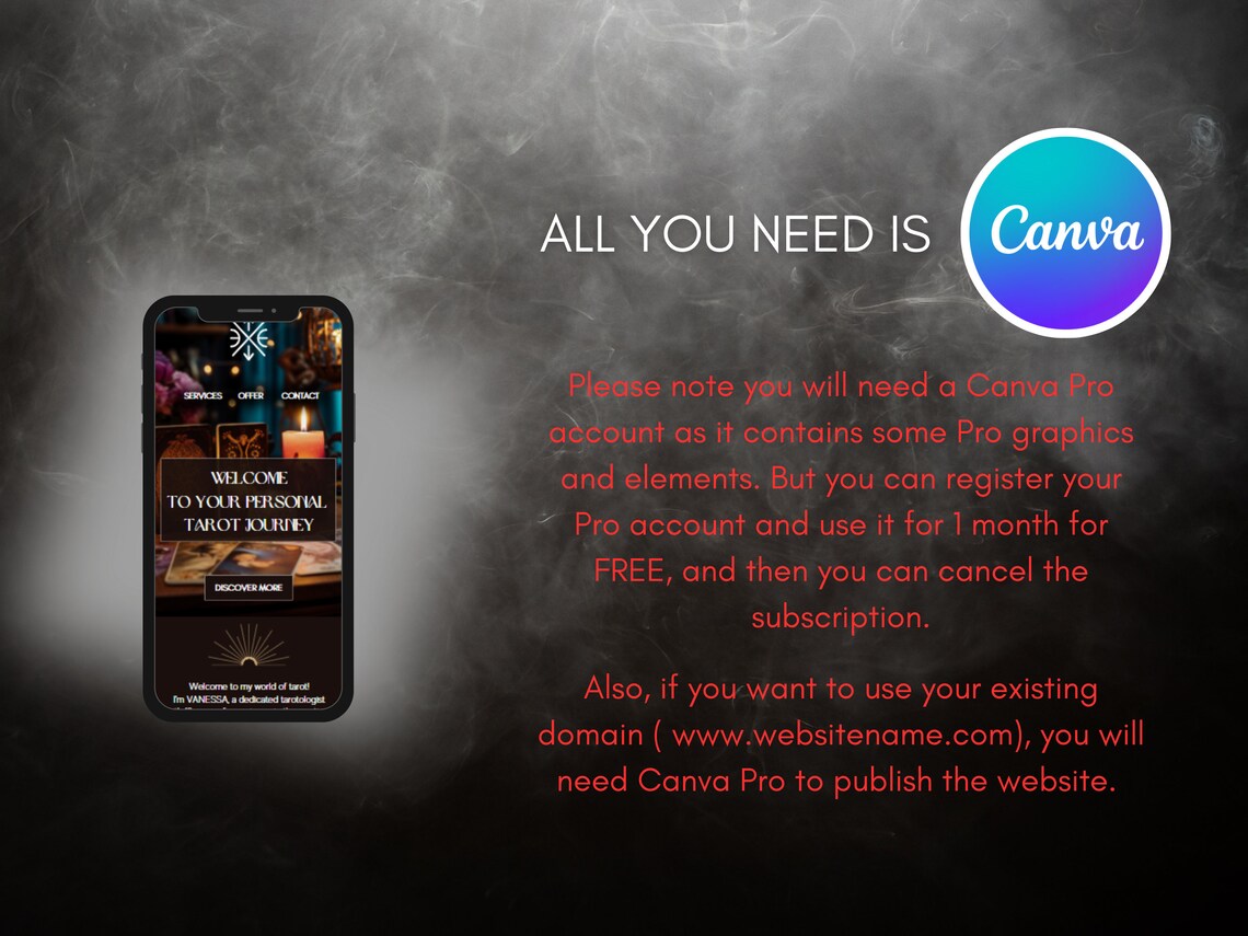 Dark Canva Website, Tarot Website Template Canva, Magic Astrologer Website, Canva Sales Page ...