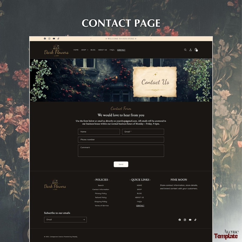 Dark Cottagecore Shopify Theme, Black Shopify Theme, Dark Shopify Template, Goth Shopify ...