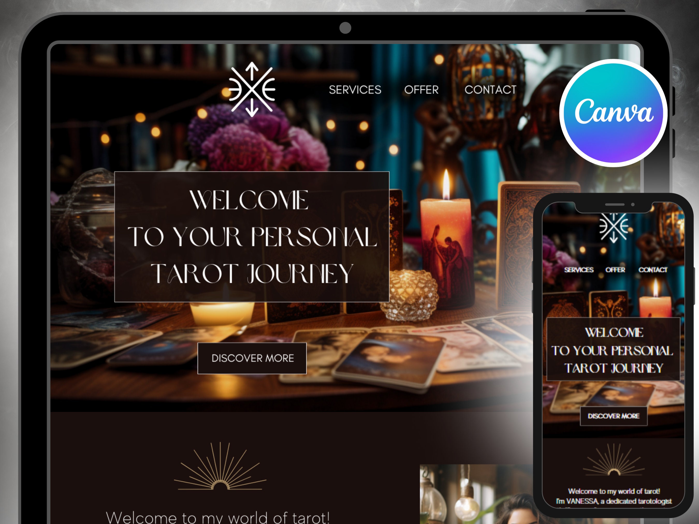Dark Canva Website, Tarot Website Template Canva, Magic Astrologer Website, Canva Sales Page ...