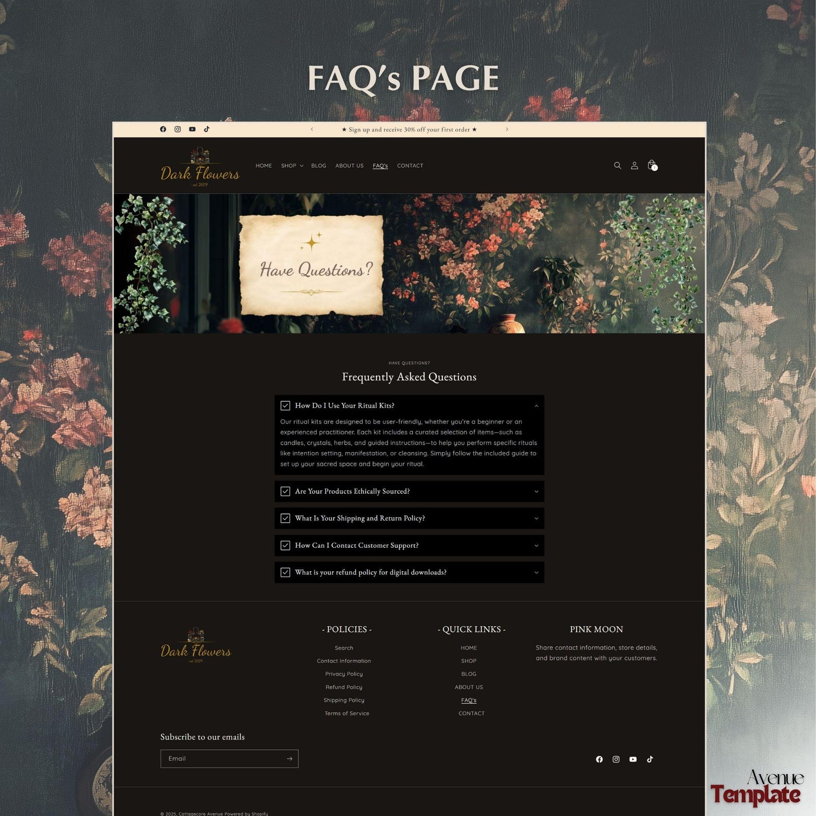 Dark Cottagecore Shopify Theme, Black Shopify Theme, Dark Shopify ...