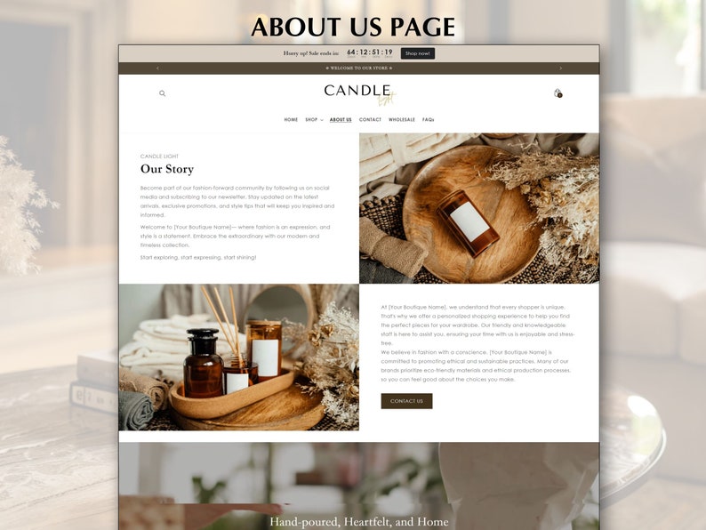 Candle Shopify Website, Premium Shopify Template, Beige Elegant Easy to Install Template, Pastel ...