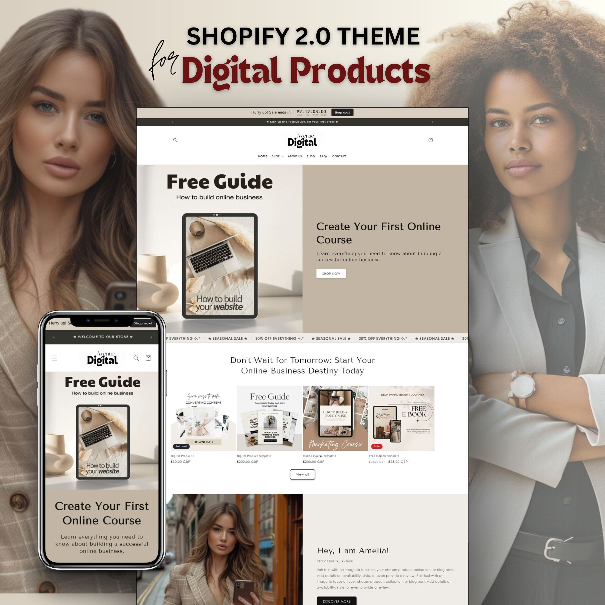 Digital Products Shopify Template, Pastel Aesthetic Shopify Website Theme, Shopify Theme for ...