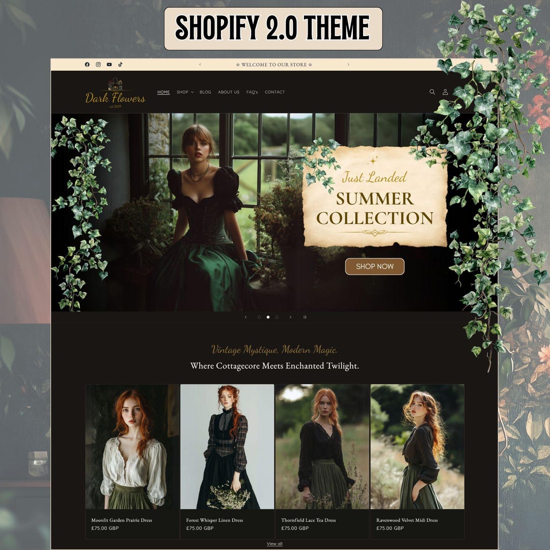 Dark Cottagecore Shopify Theme, Black Shopify Theme, Dark Shopify Template, Goth Shopify ...