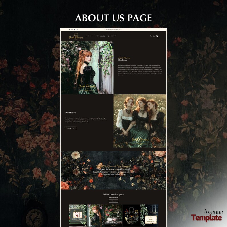 Dark Cottagecore Shopify Theme, Black Shopify Theme, Dark Shopify ...