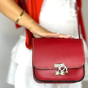 Red Leather Minimal Postman Crossbody Shoulder Bag, Leather Crossbody ...