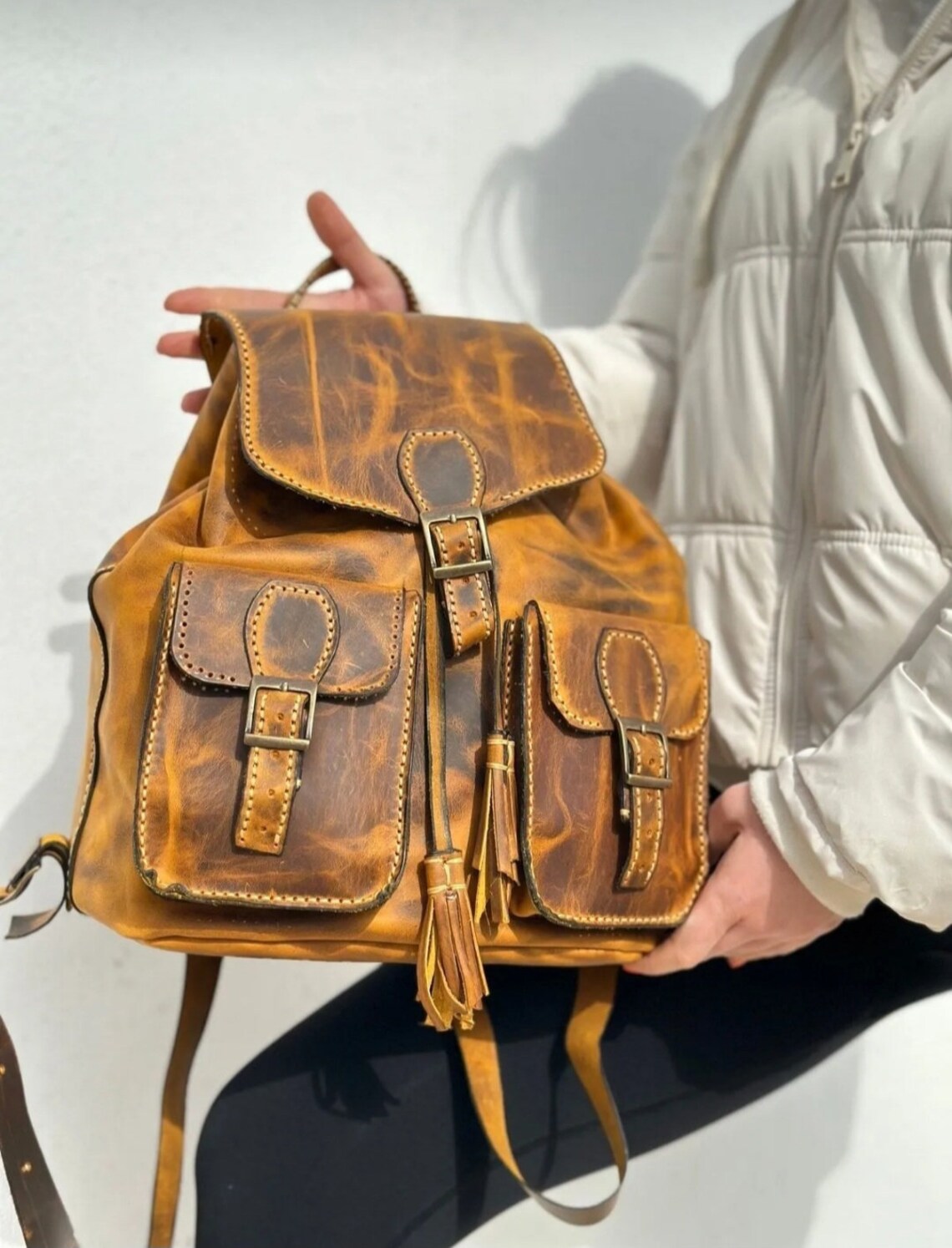 Tan Leather Backpack Travel Bag, Handmade Leather Laptop Backpack ...
