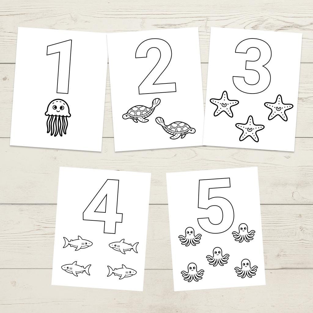 Sea Animals Numbers 1-10 Coloring Pages | Ocean Preschool | Printable ...