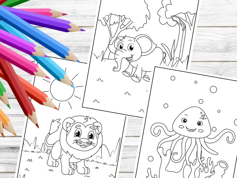10 Cute Animal Coloring Pages for Kids Printable Animal - Etsy
