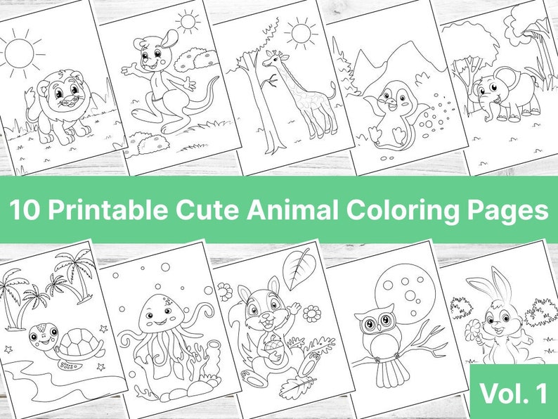 10 Cute Animal Coloring Pages for Kids Printable Animal - Etsy