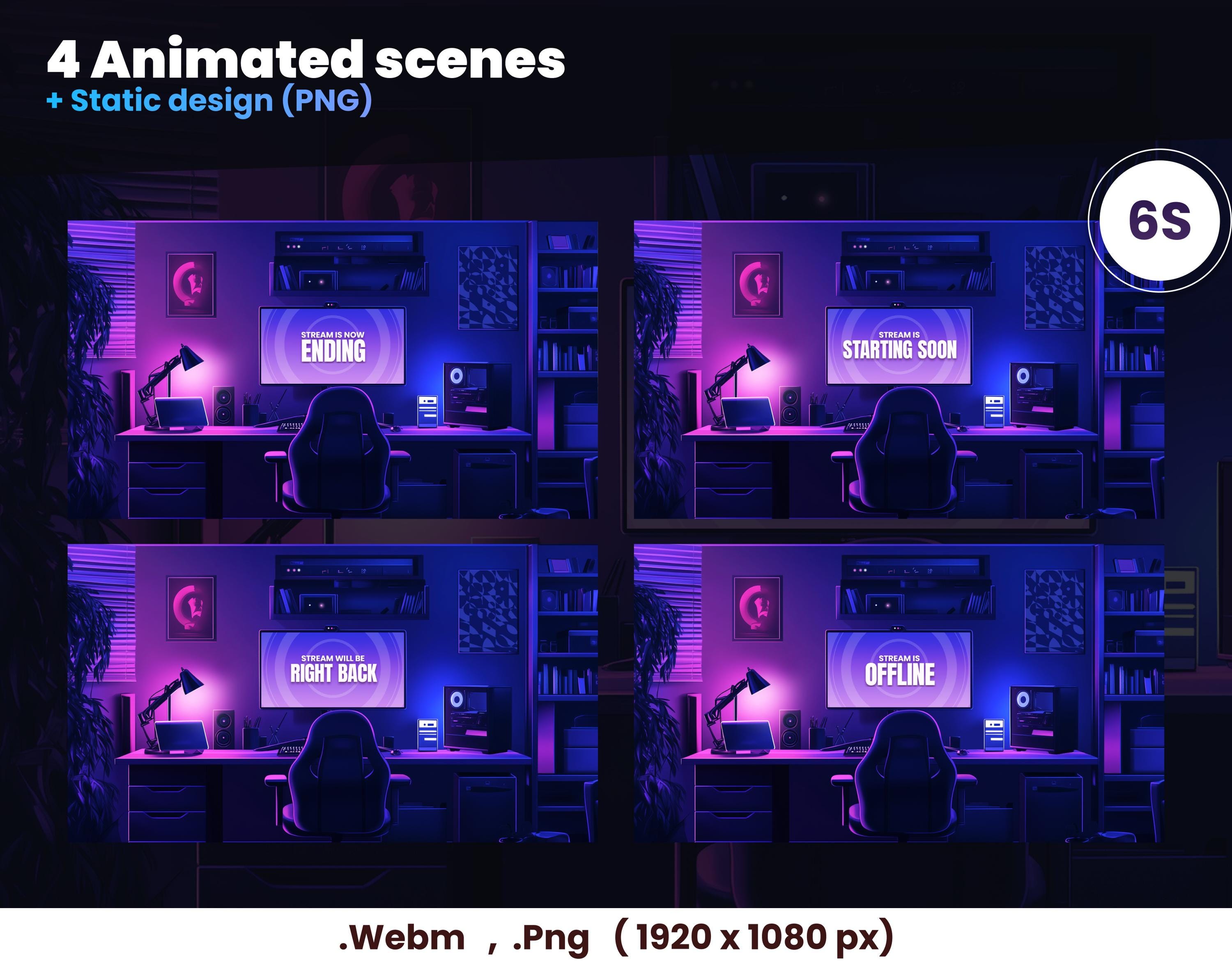 Low-fi Neon Gaming Room Overlays Pack | Twitch Stream Package ...