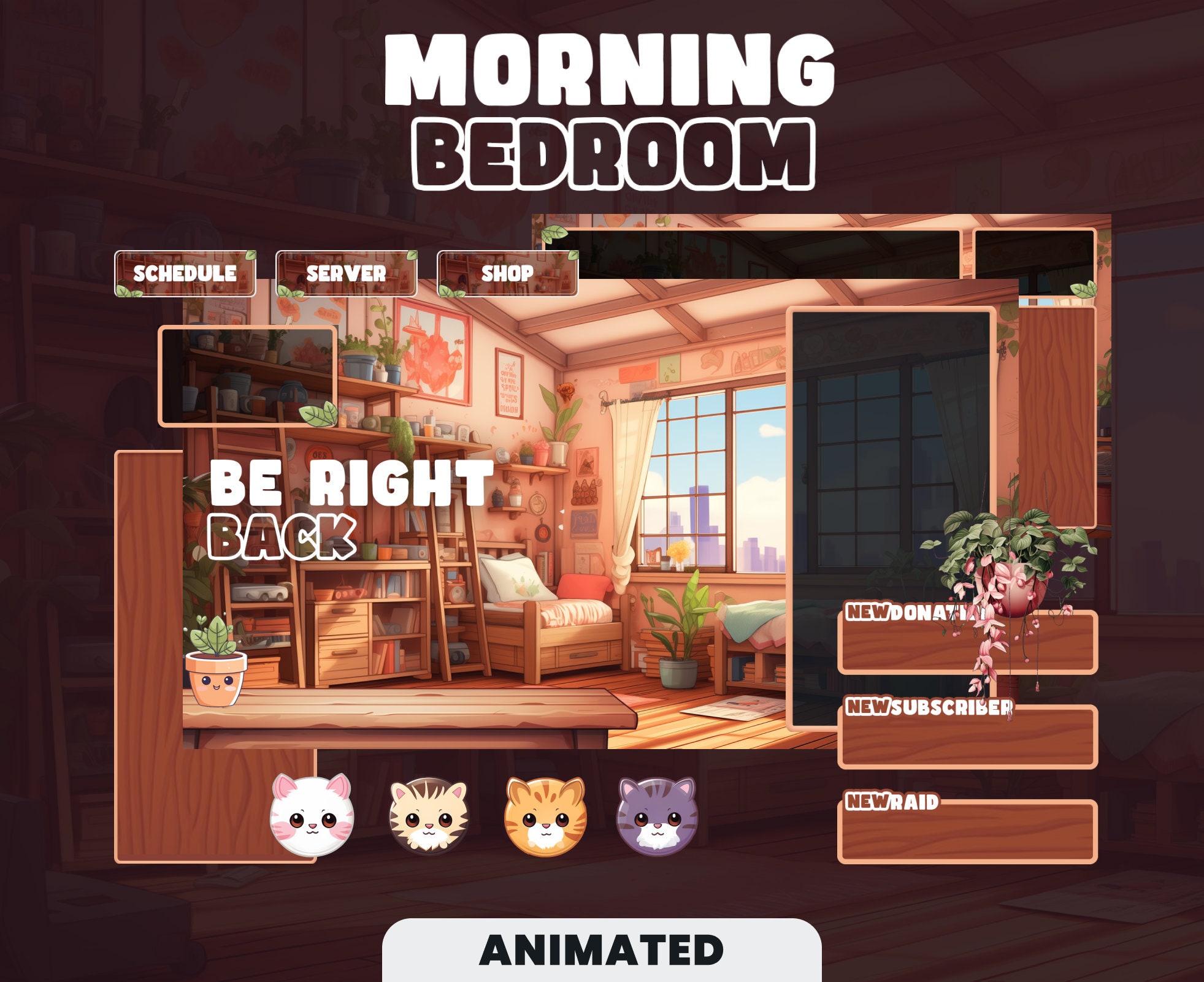 Low-fi Bedroom Stream Package - Cute Twitch Overlays - Morning Bedroom ...