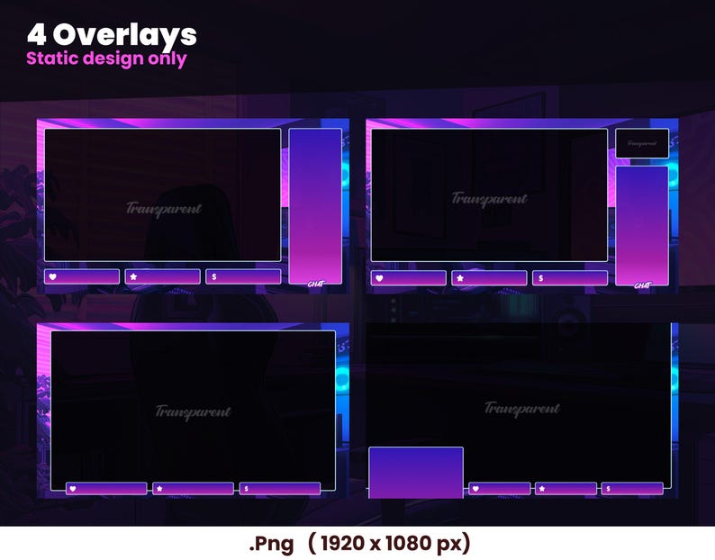 Purple Gaming Room Stream Package - 1920x1080px - Animated - Black and ...