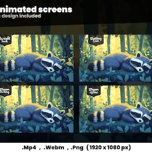 Cute Raccoon Overlays Kit - Twitch Stream Package - Animated Streampack ...