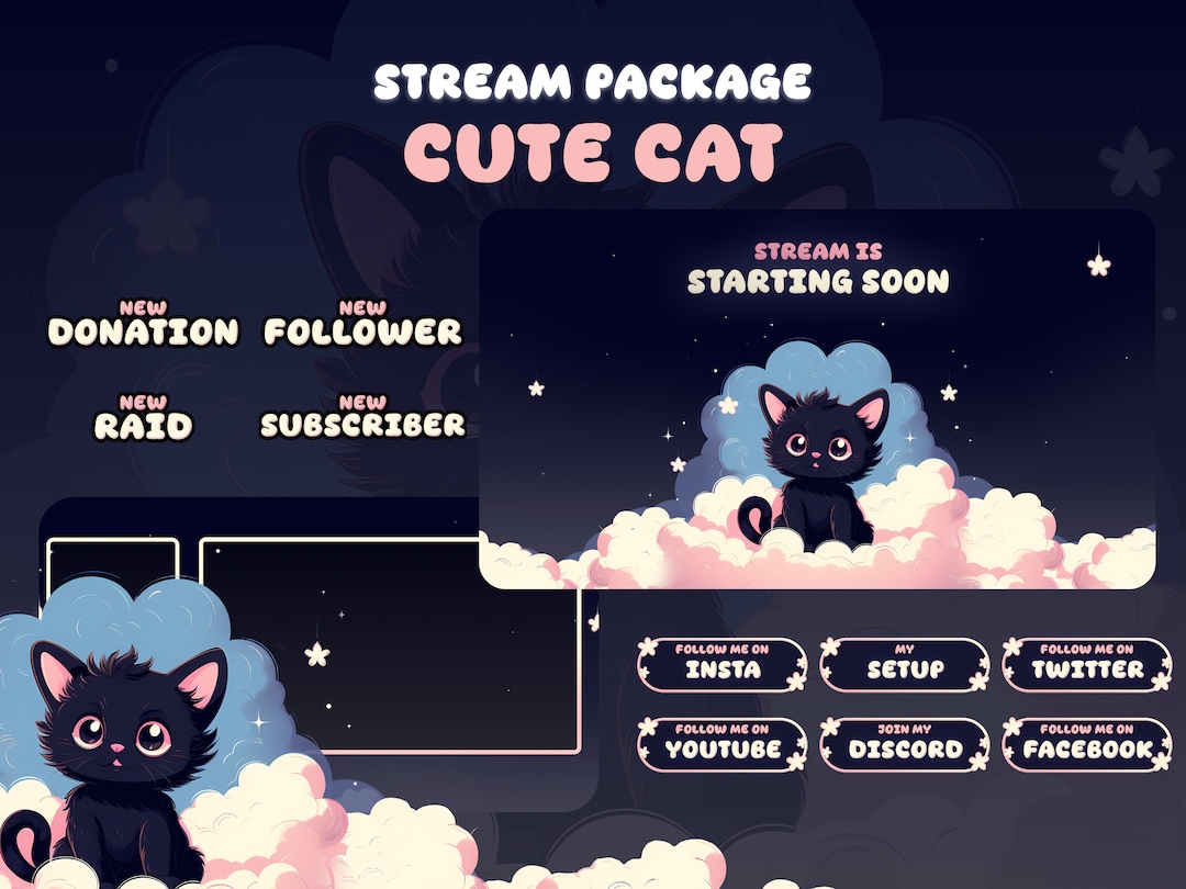 CUTE CAT Animated Stream Package - Stream Overlay - Twitch Design ...