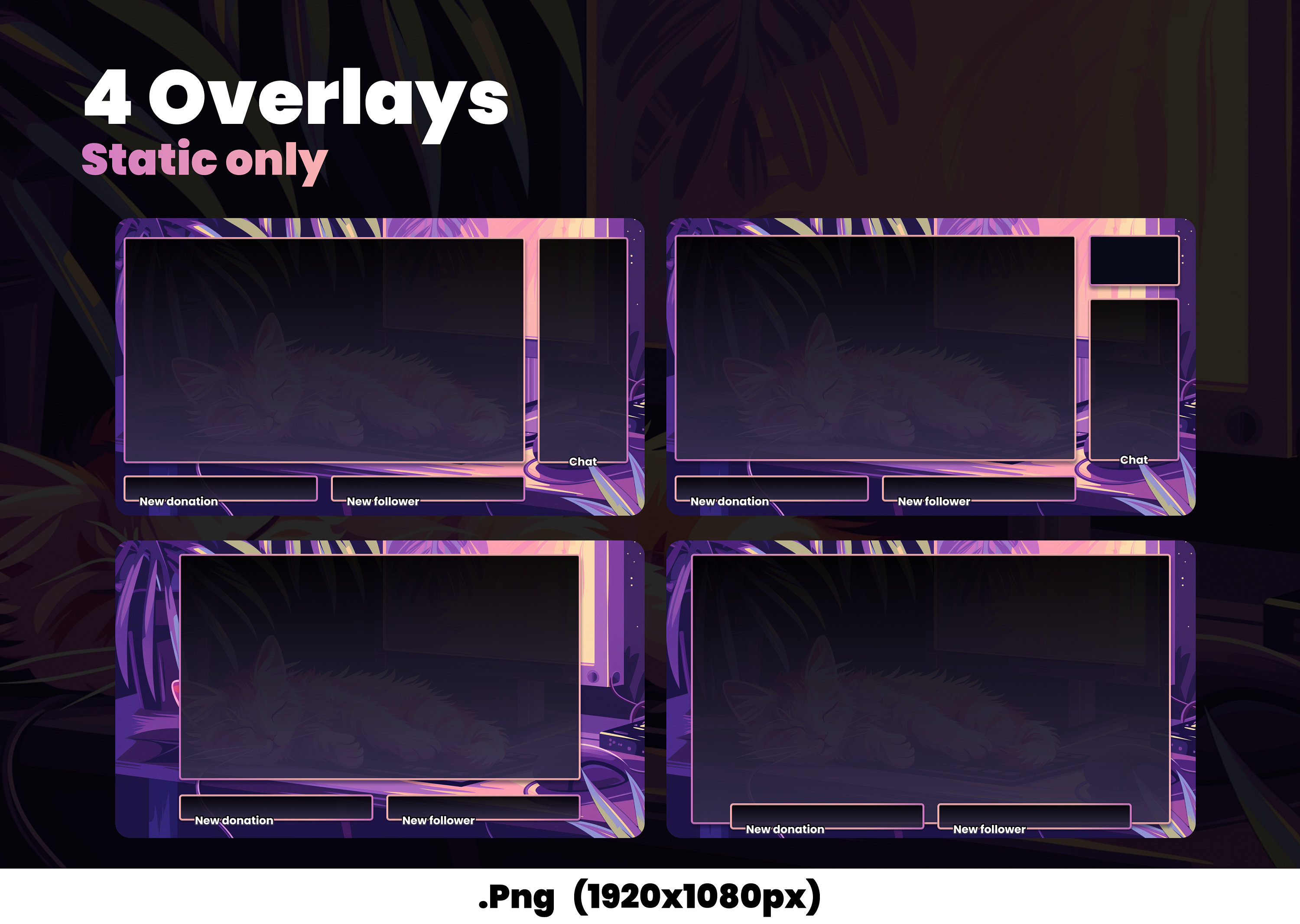 Low-fi Sleeping Cat TWITCH STREAM PACKAGE Pink and Purple Animated Cat ...