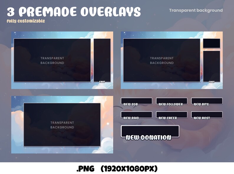 CUTE CAT ANIMATED Overlays Kit Low-fi Stream Package Sleeping Cat ...