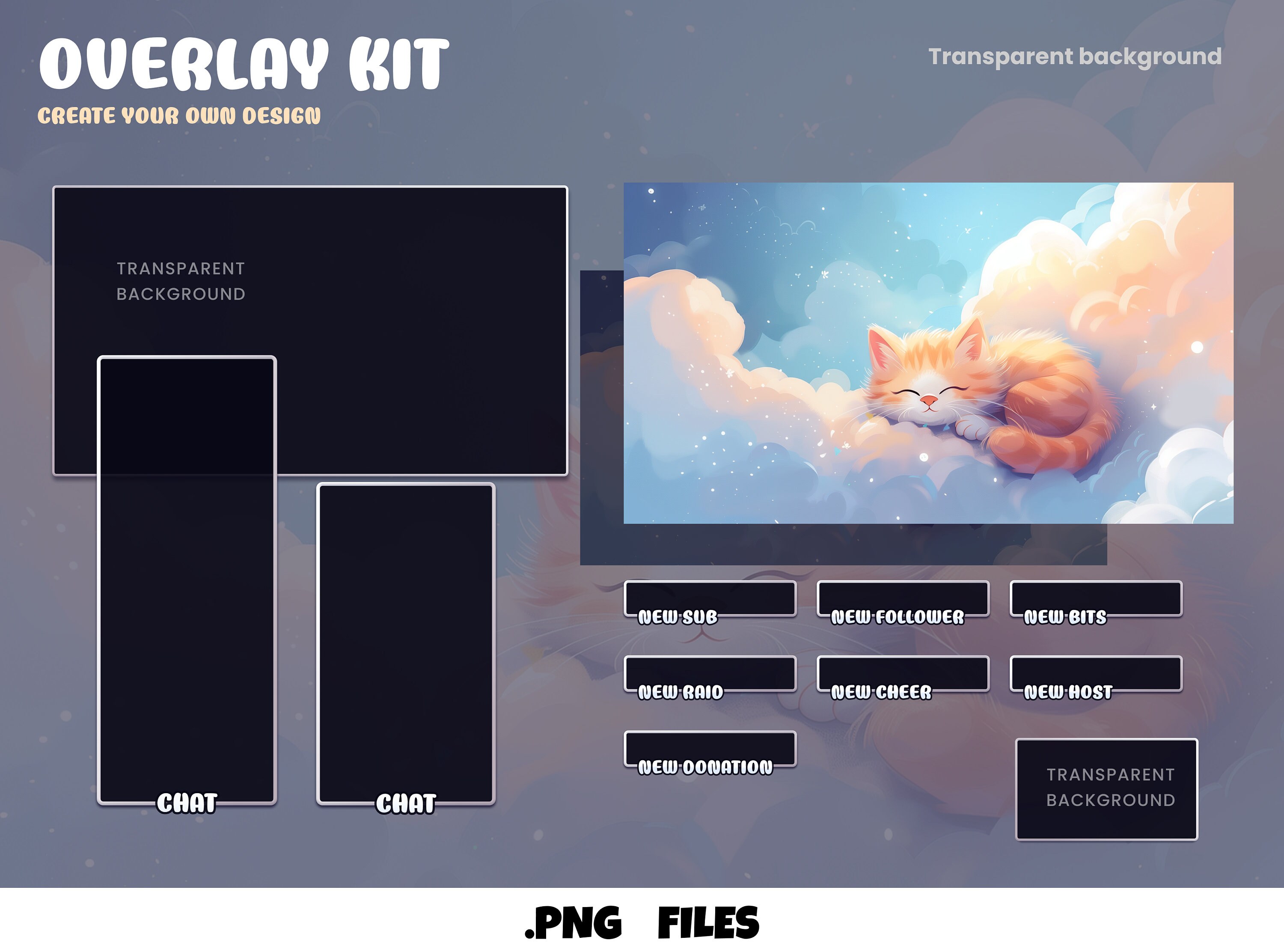 CUTE CAT ANIMATED Overlays Kit Low-fi Stream Package Sleeping Cat ...