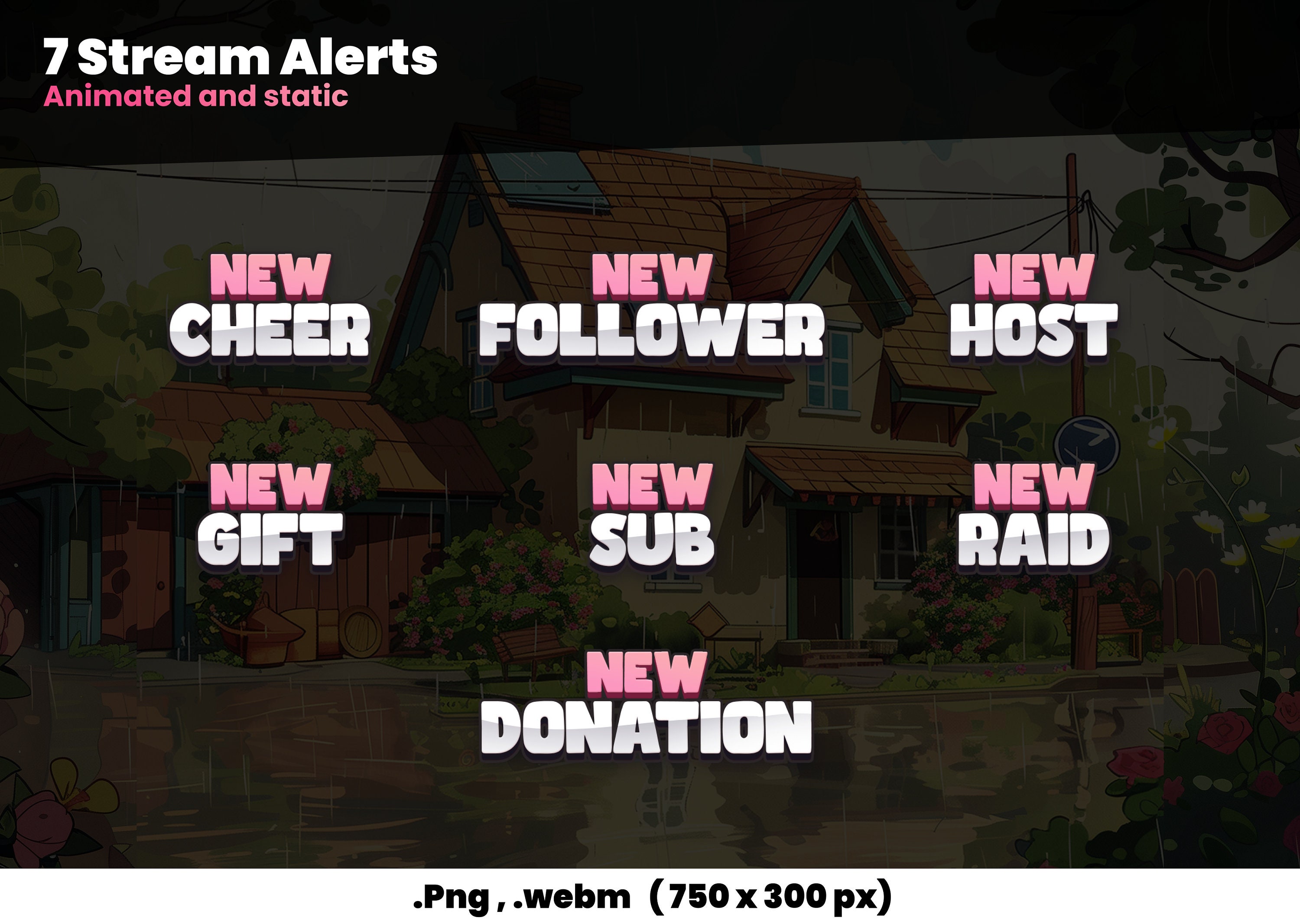 LOW-FI HOUSE Stream Package Chill House Rain Cute Overlays Twitch Kit ...
