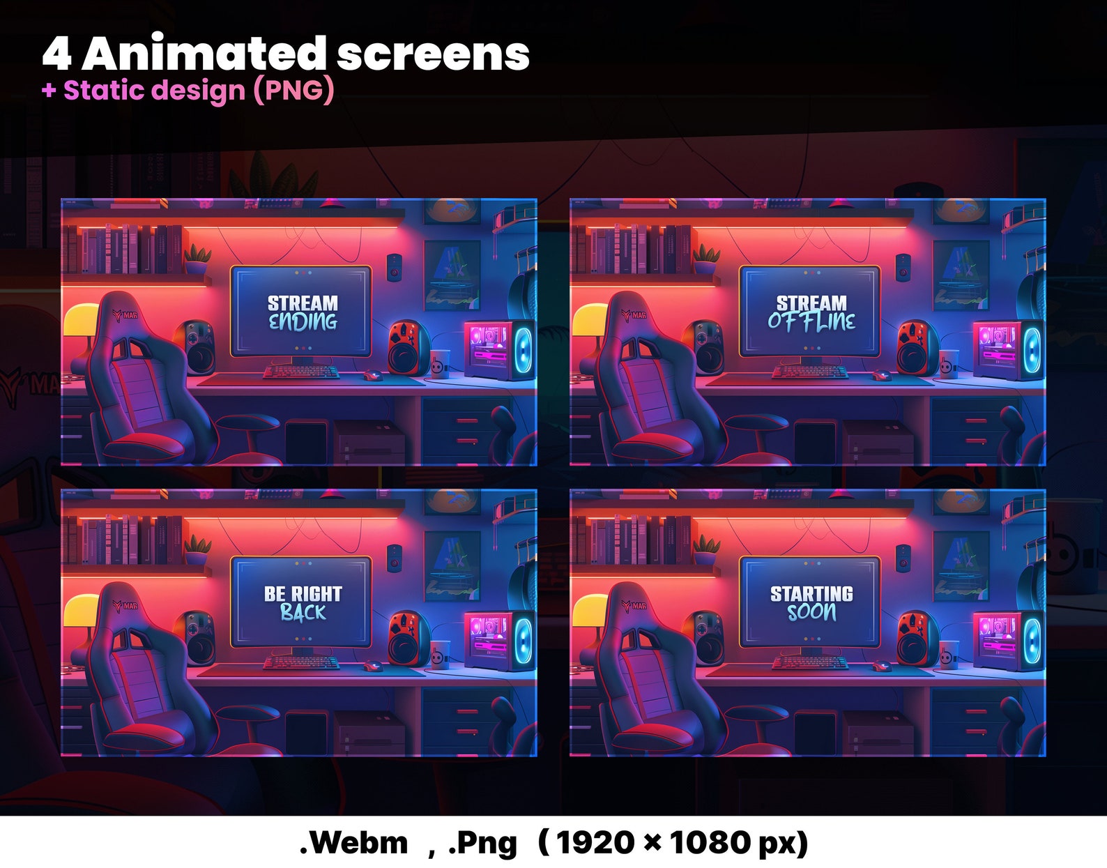 GAMING SETUP Twitch Overlays Kit - Animated Streampack - Low-fi Néon ...