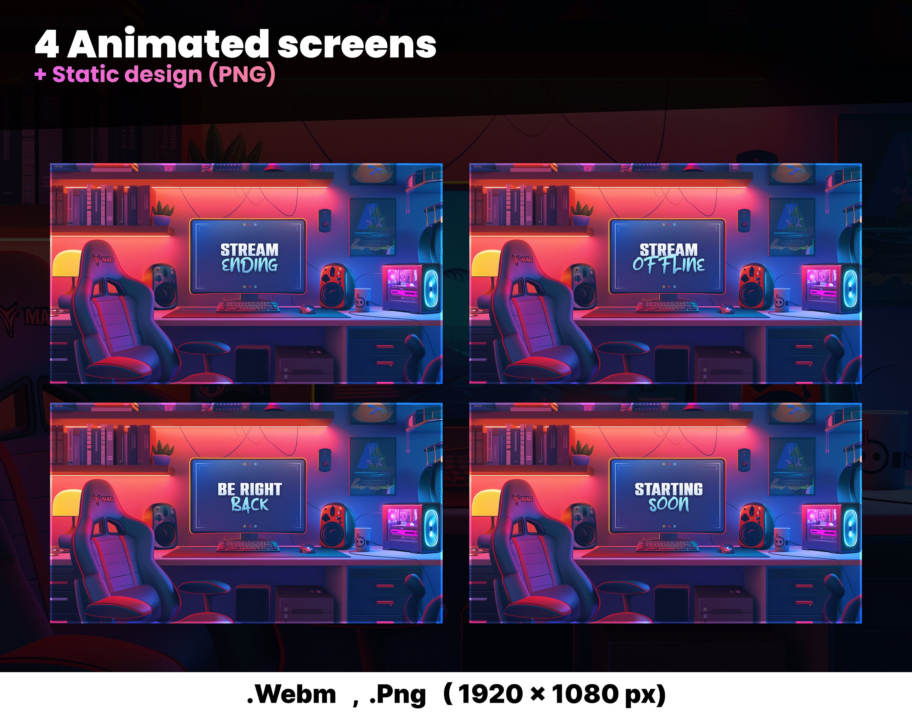 GAMING SETUP Twitch Overlays Kit - Animated Streampack - Low-fi Néon ...