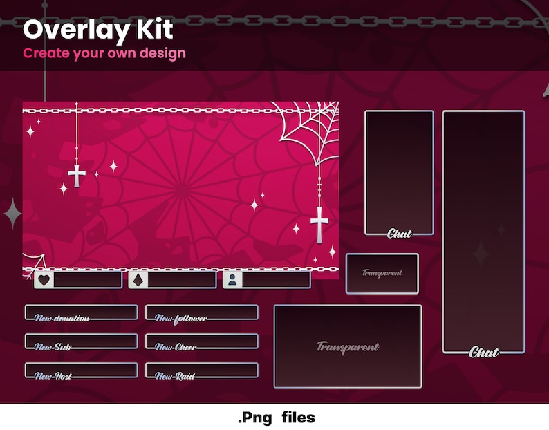 Red Gothic Pack Animated Gothic Stream Package Vampire Overlays Kit White and Red Scenes, Badges ...