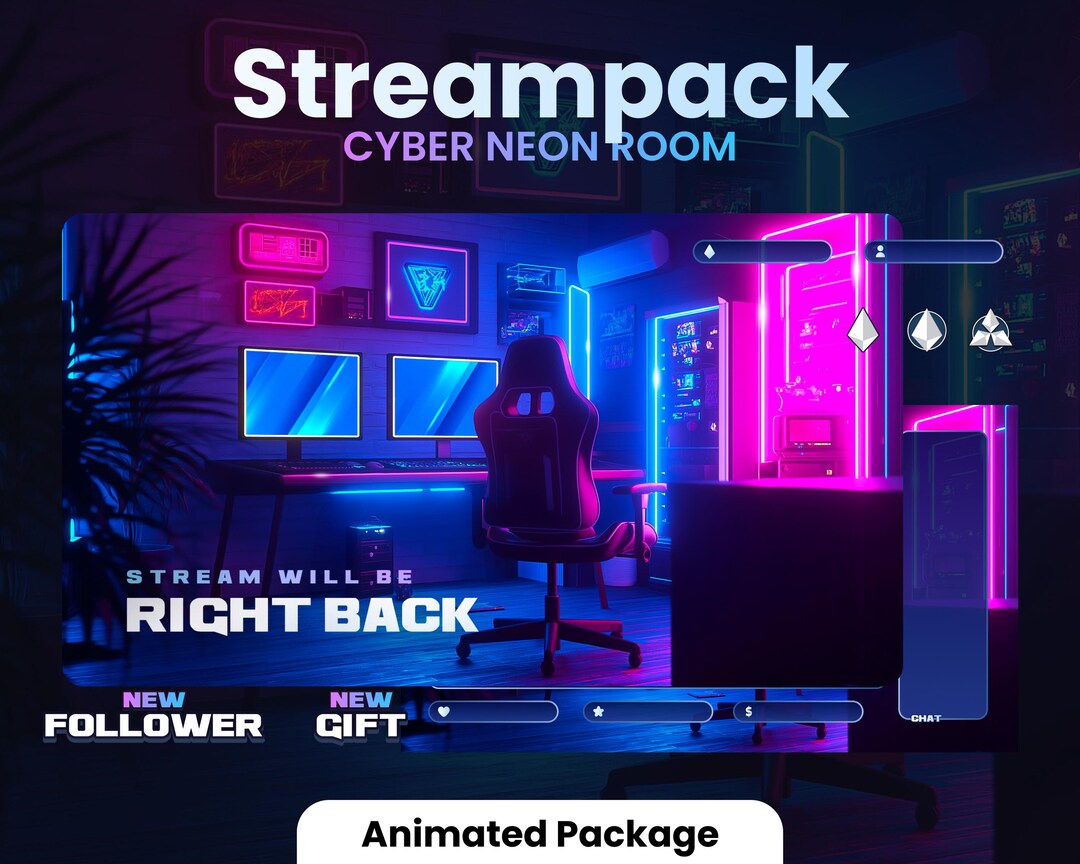 STREAM PACK - Cyber Neon Room - 1920x1080px - Animated - Blue and ...