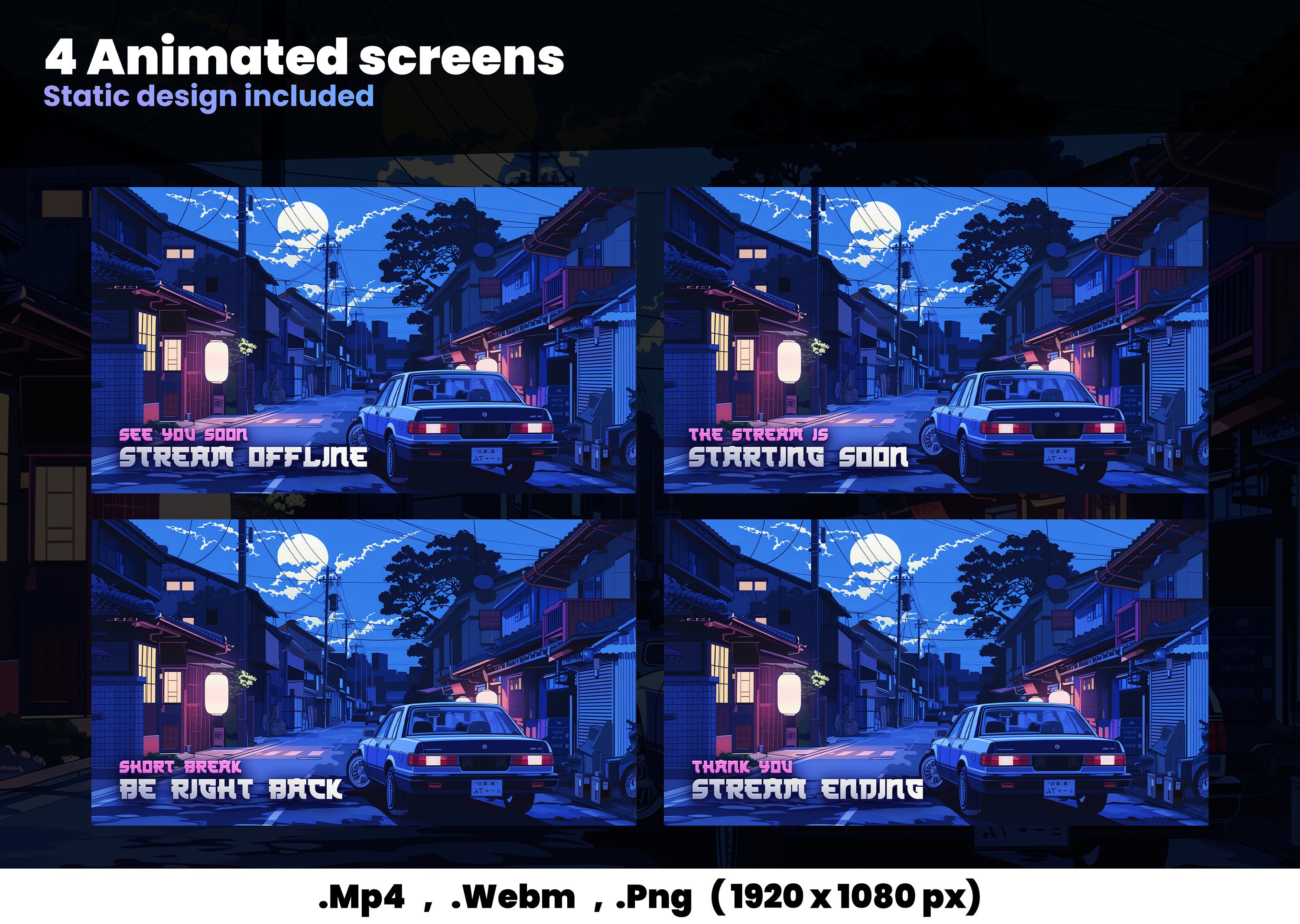 Night Tokyo Streets Overlays Pack - Twitch Japan Stream Package ...
