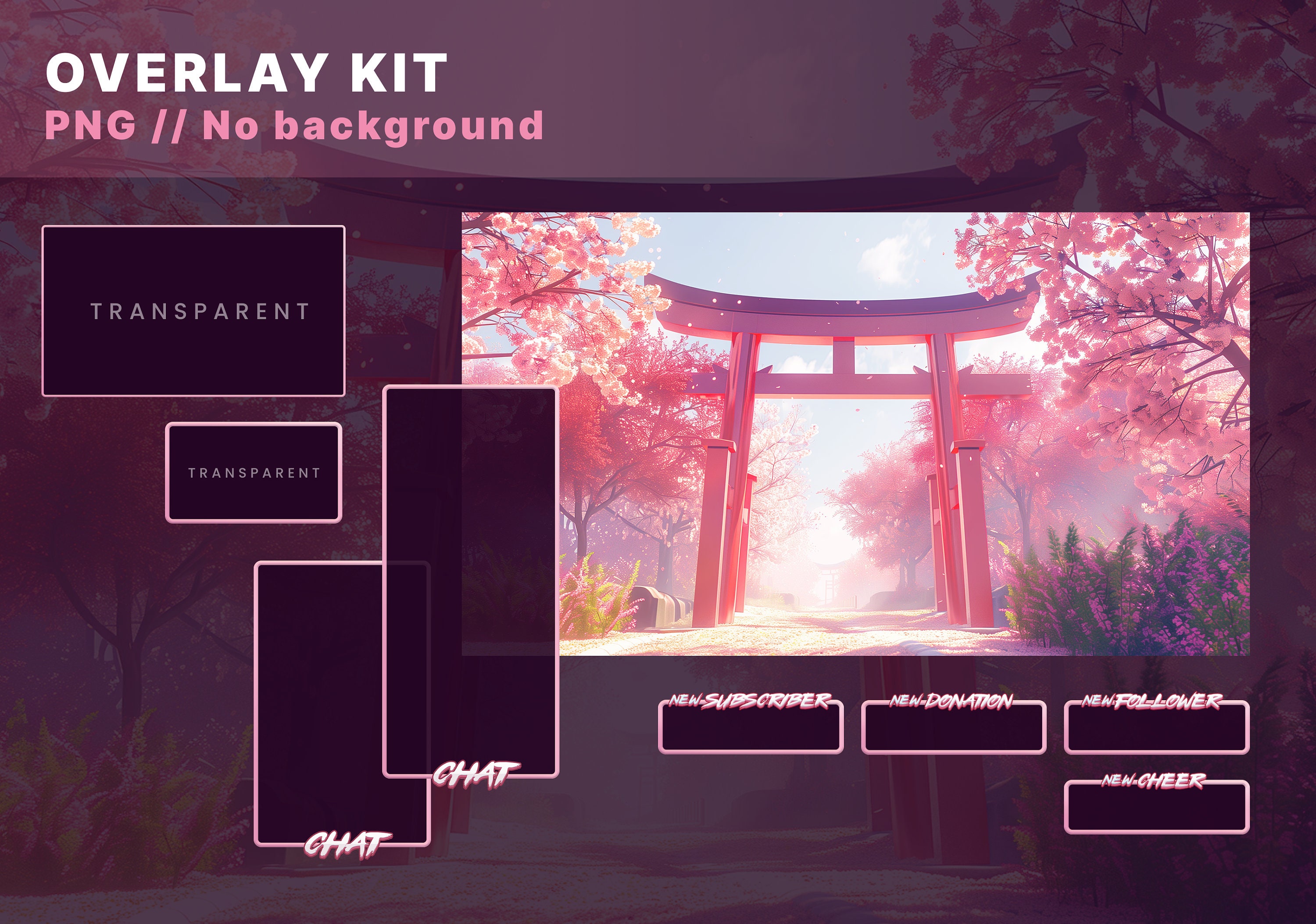 PINK SAKURA JAPAN Stream Pack Twitch Overlays Japan Theme Badges ...