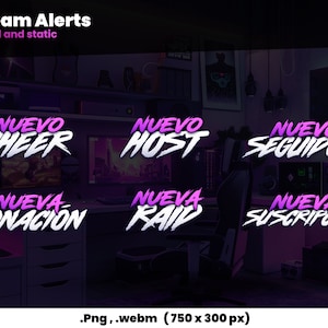 ESPAGNOL TWITCH OVERLAYS Pack - Neon Gaming Room - Purple and Black ...