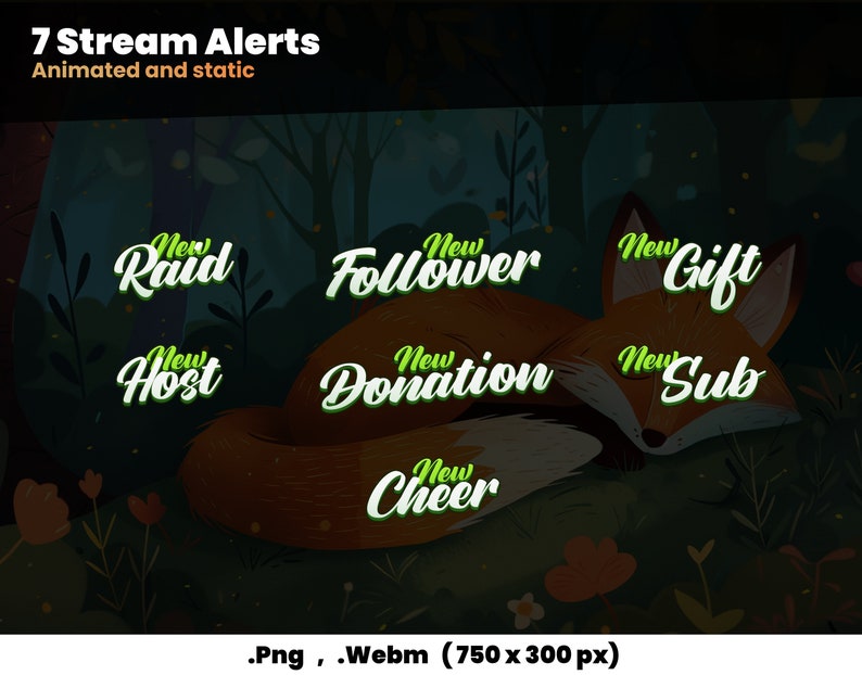 Cute Fox Overlays Kit | Animated Streampack | Illustrated Red Fox Sleeping in the Forest ...