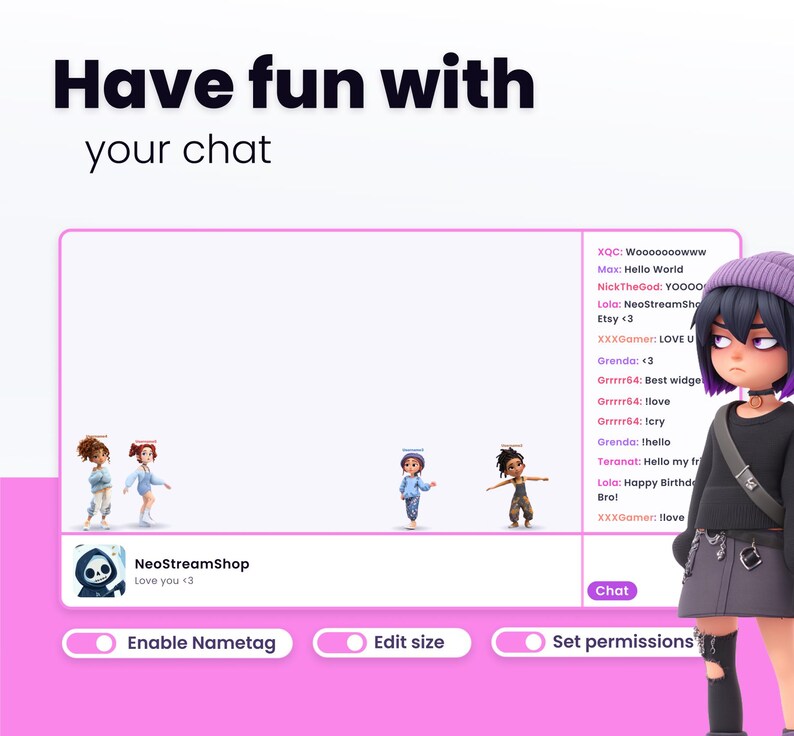 Girls Stream Widget - Twitch and Youtube // Spawn Cute Character on ...