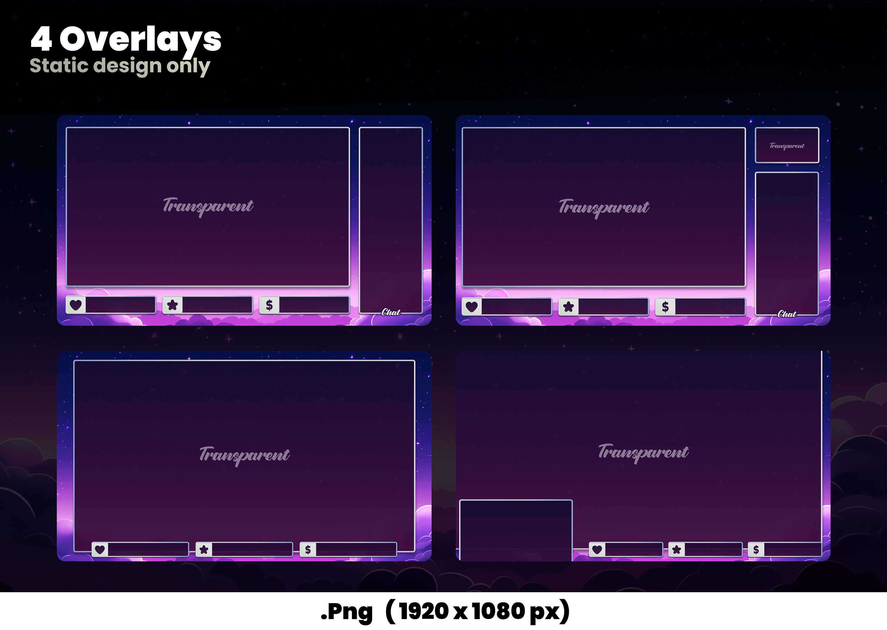 CELESTE TWITCH OVERLAYS Animated Low-fi Stars Stream Package Purple and Blue Twitch and Obs ...