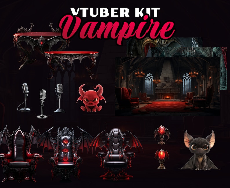 VTUBER VAMPIRE KIT Stream Assets Dracula / Vampire / Blood Full Package Chairs, Desks ...