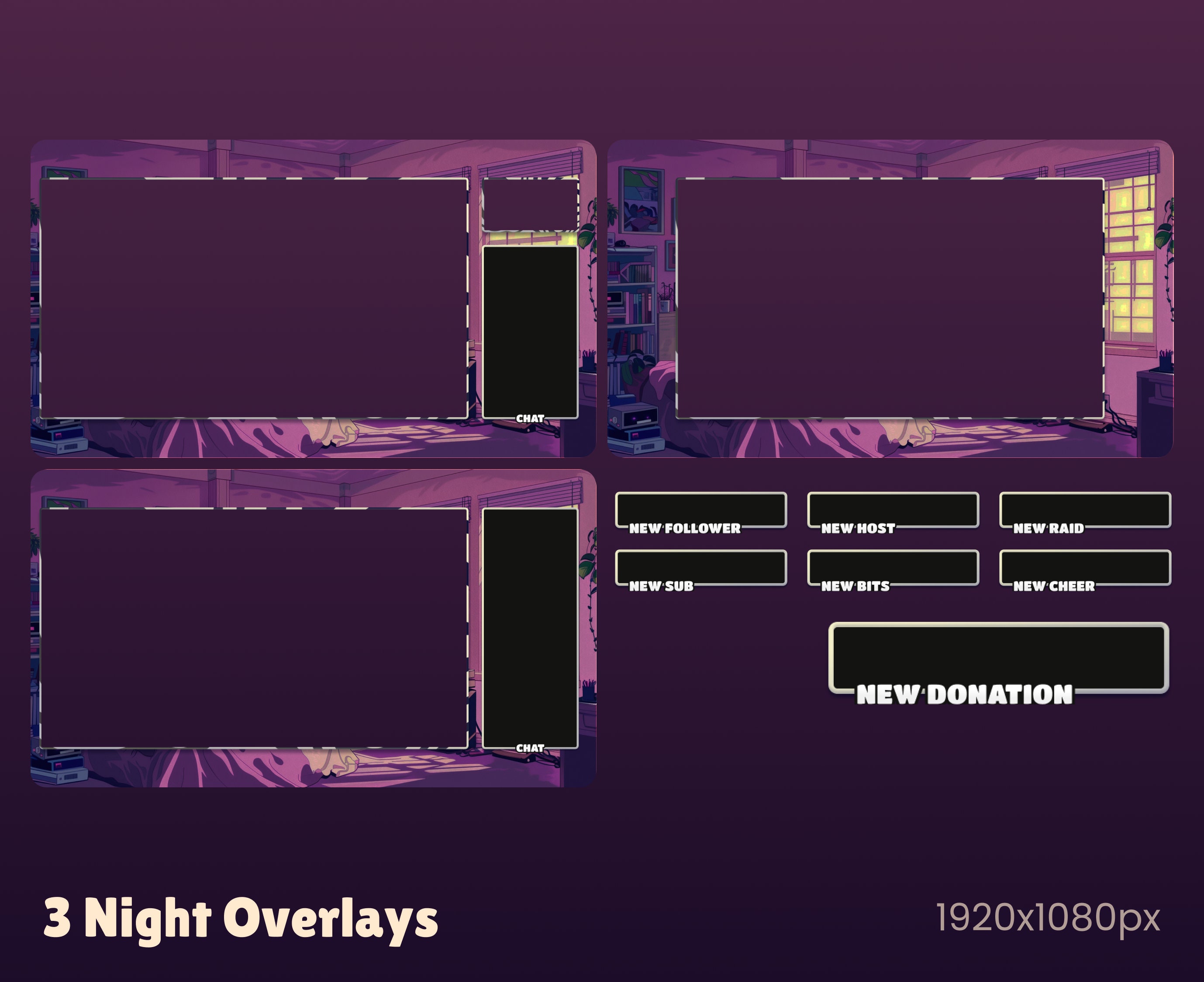 OVERLAYS KIT Cozi Pink Bedroom for Twitch, Streamlabs and Obs ANIMATED ...