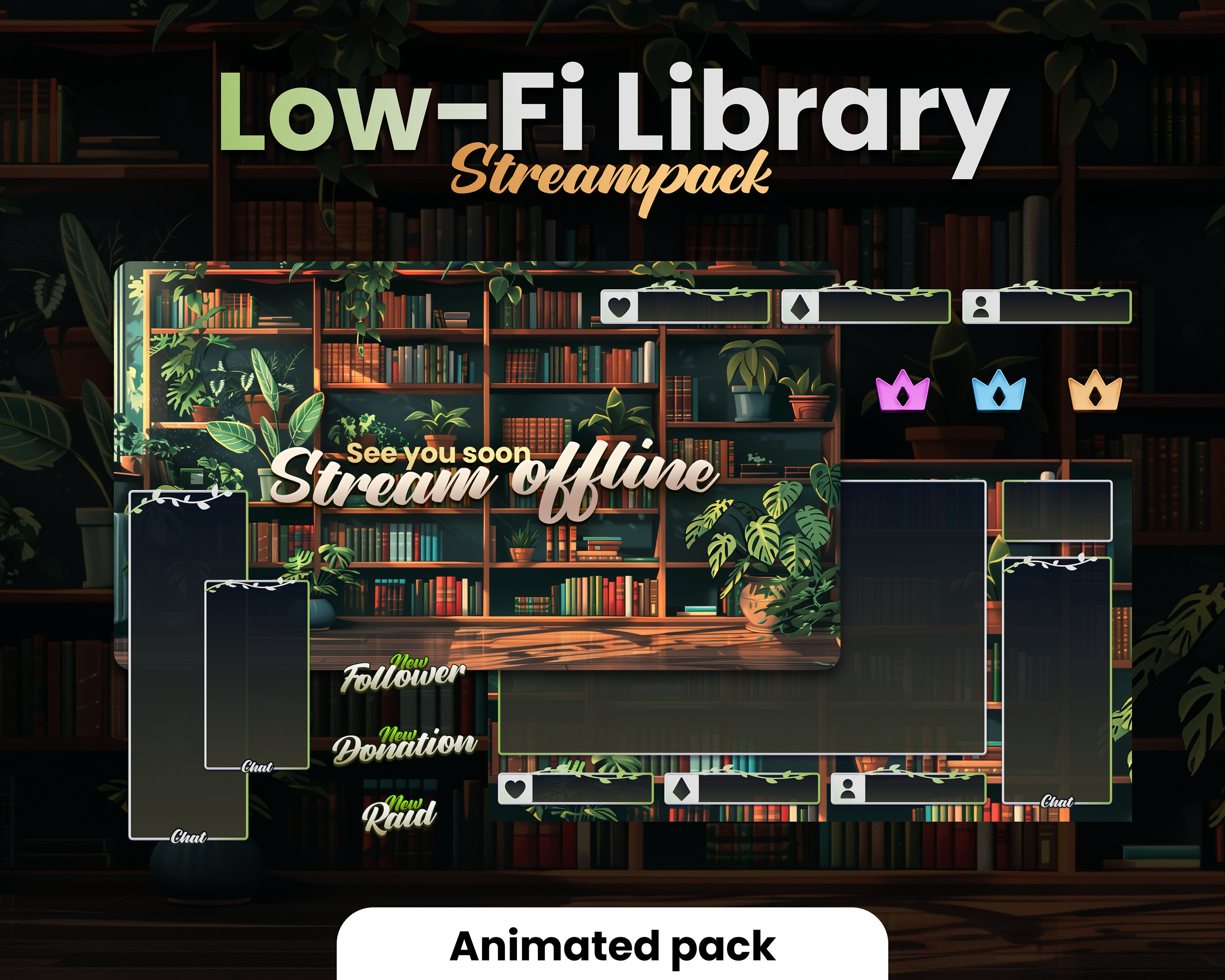 Low-fi Library Overlays Kit - Twitch Stream Package - Animated Wooden ...