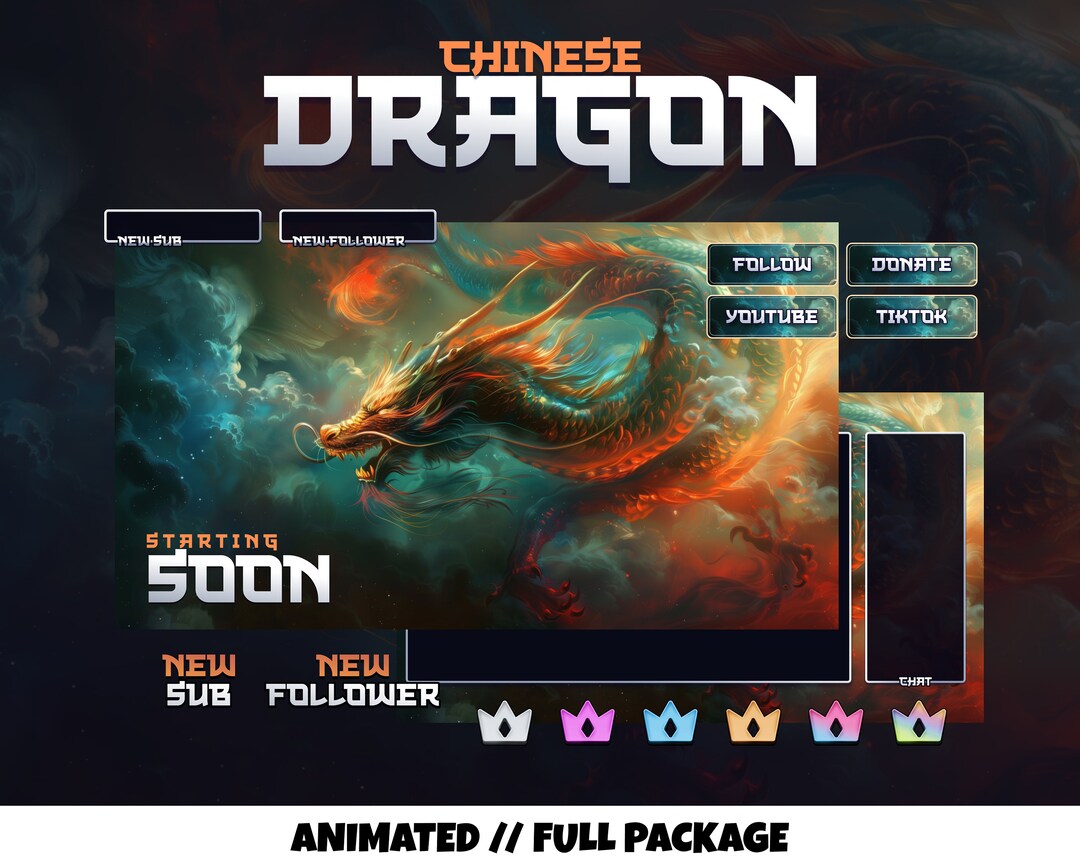 ANIMATED TWITCH OVERLAYS Chinese Dragon Animated Orange and Blue China ...