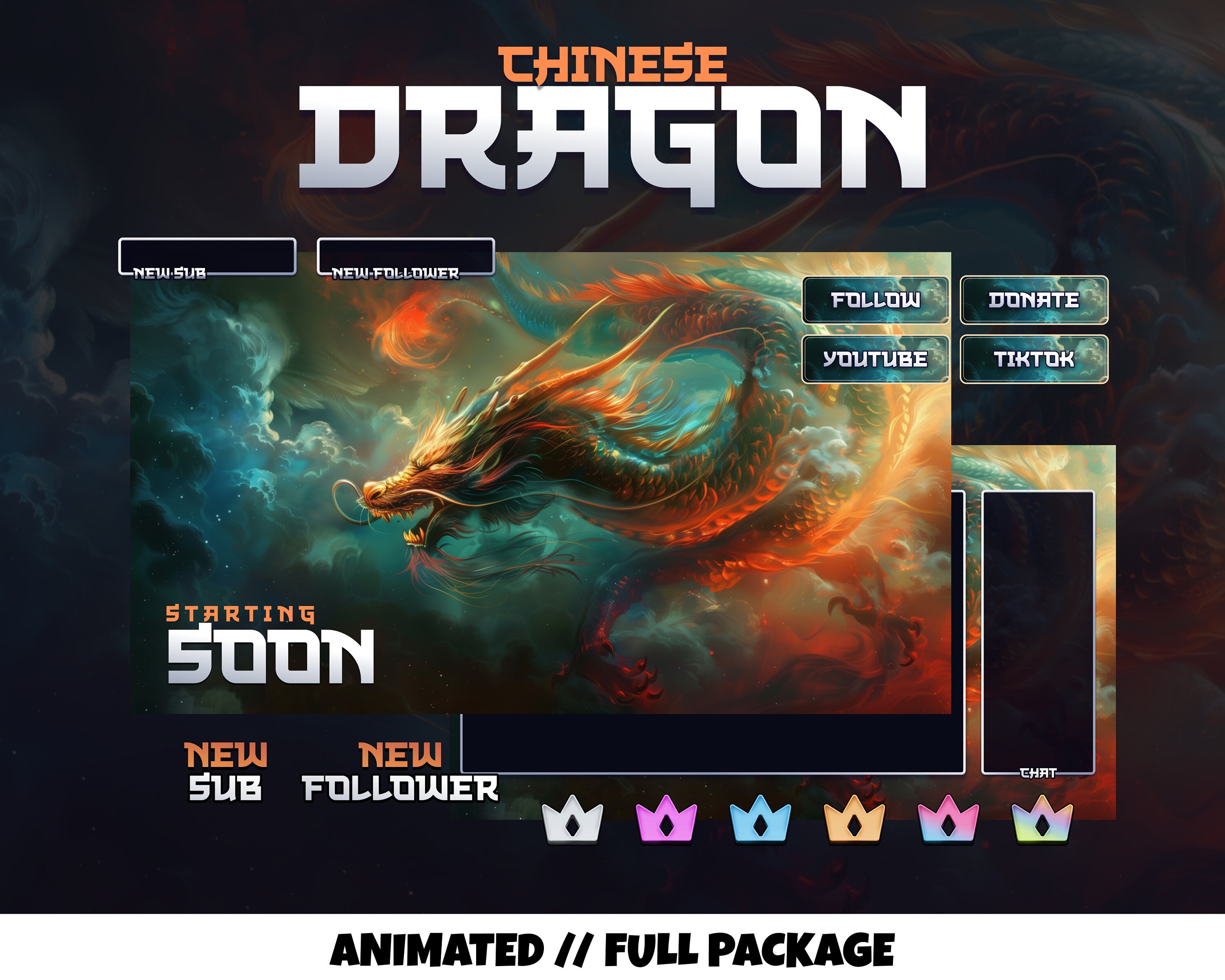 ANIMATED TWITCH OVERLAYS Chinese Dragon Animated Orange and Blue China ...