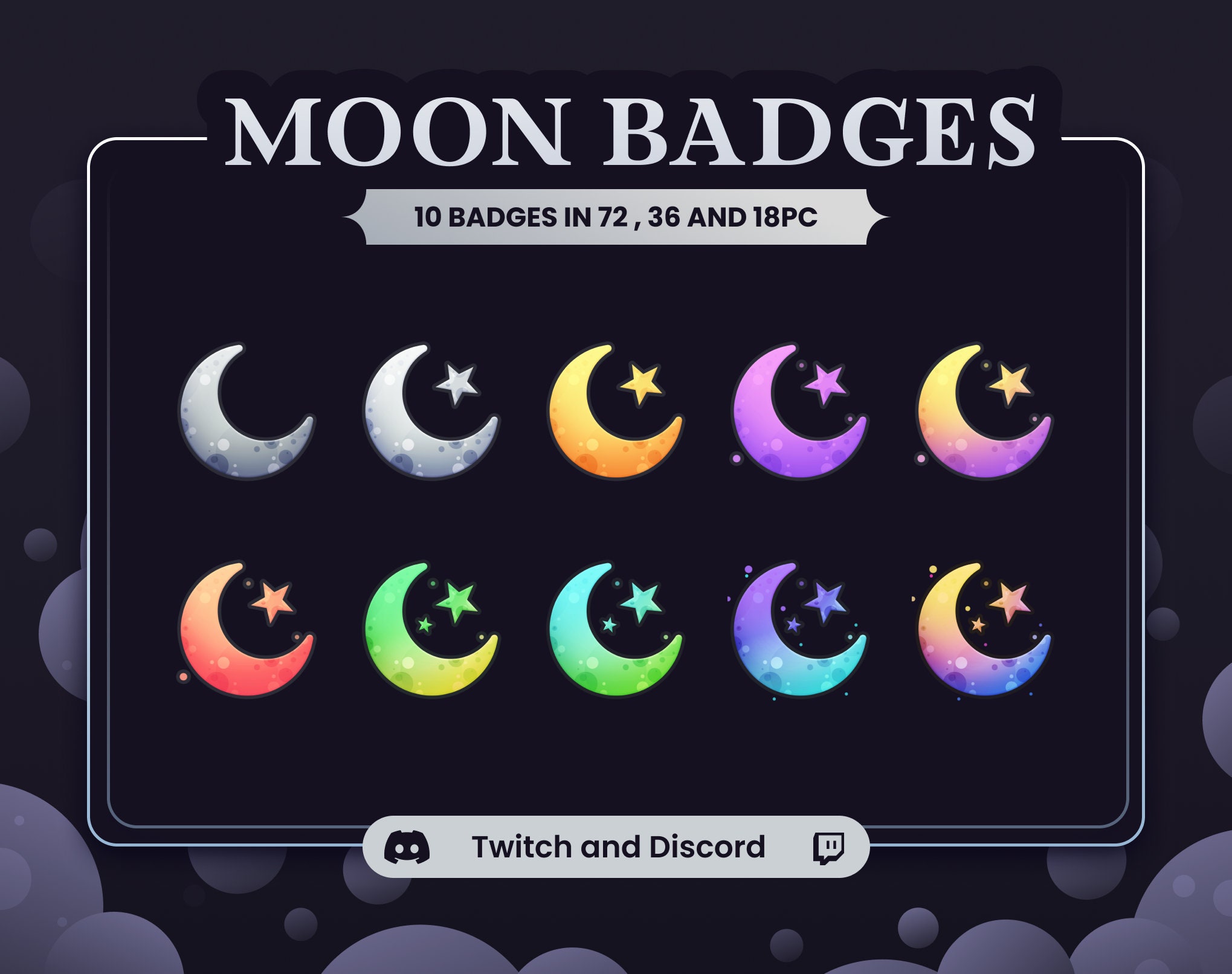 TWITCH MOON BADGES Colorfull Badges for Twitch and Discord Cute Moon ...