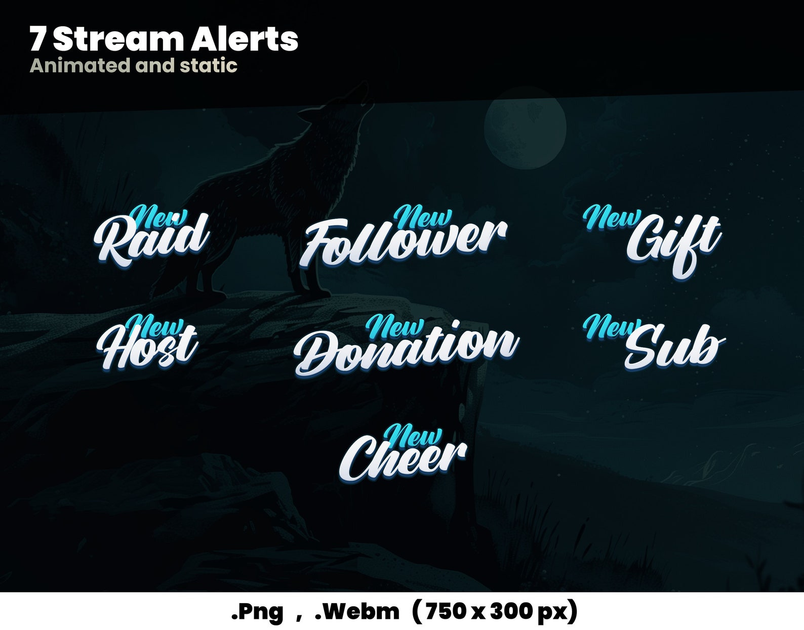 MYSTIC WOLF STREAMPACK - Twitch Night Overlays Kit - Animated Package ...