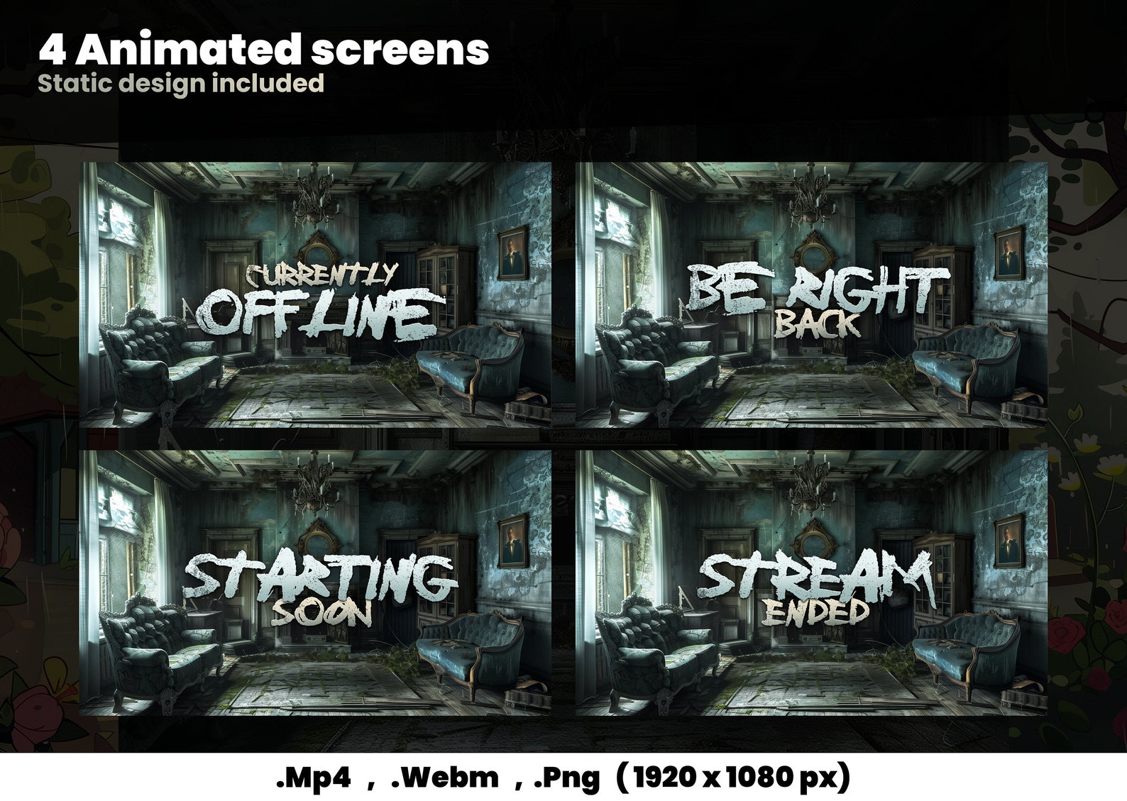 Horror Animated Stream Overlay - Twitch Spooky Stream Package - Dark ...