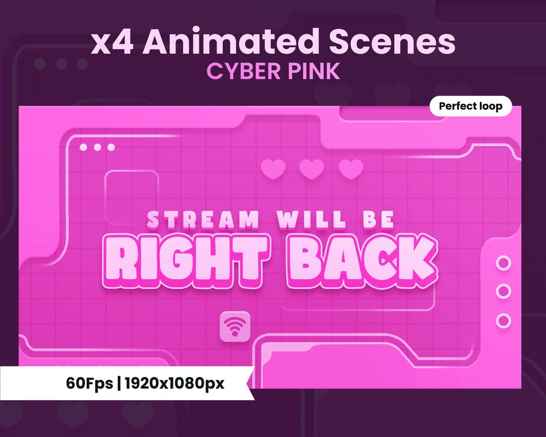 X4 Animated Stream Scenes - Cyber Pink- Twitch / Youtube / Kick ...
