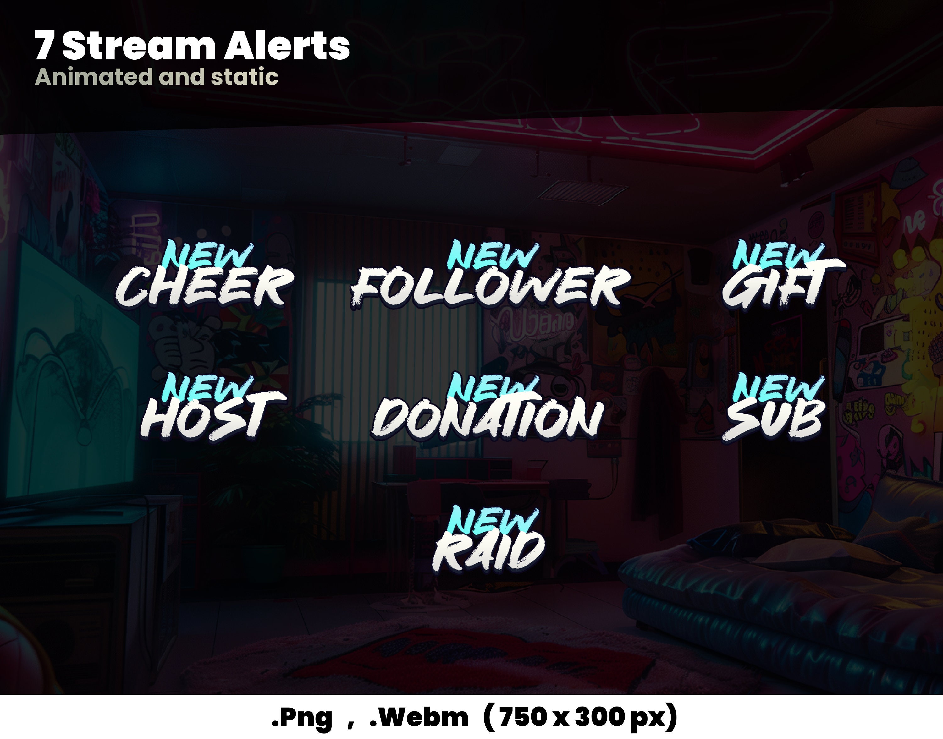 Low-fi Neon Room Stream Overlay | Animated | Overlay, Screen, Panels ...