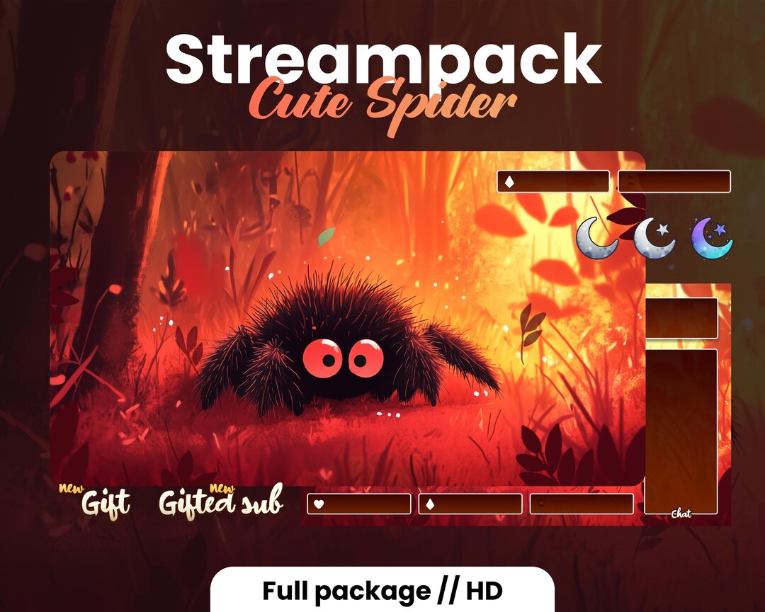 Cute Spider Overlays Pack - Twitch Stream Package - Animated - Black ...