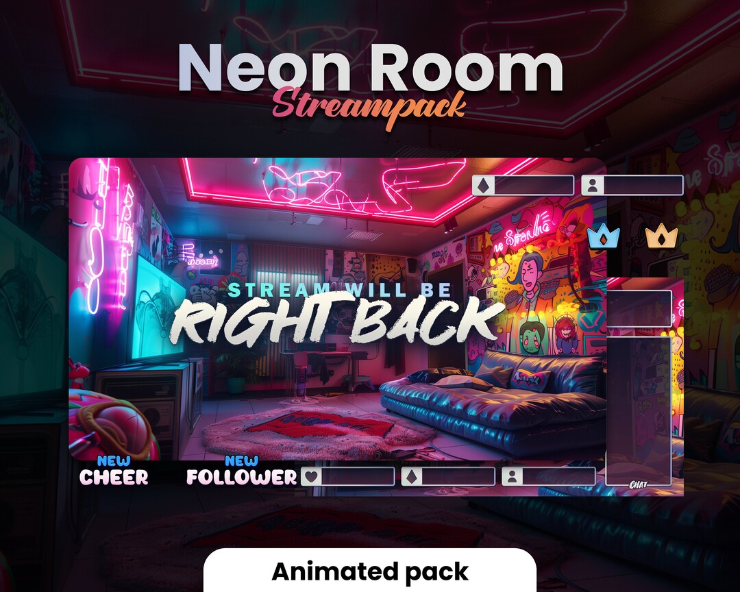 Low-fi Neon Room Stream Overlay | Animated | Overlay, Screen, Panels ...