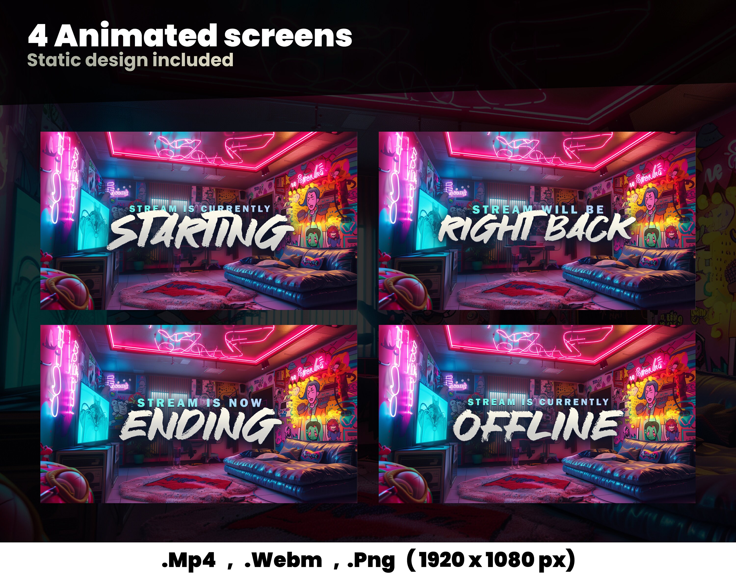 Low-fi Neon Room Stream Overlay | Animated | Overlay, Screen, Panels ...