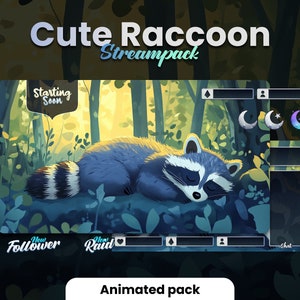 Cute Raccoon Overlays Kit - Twitch Stream Package - Animated Streampack ...