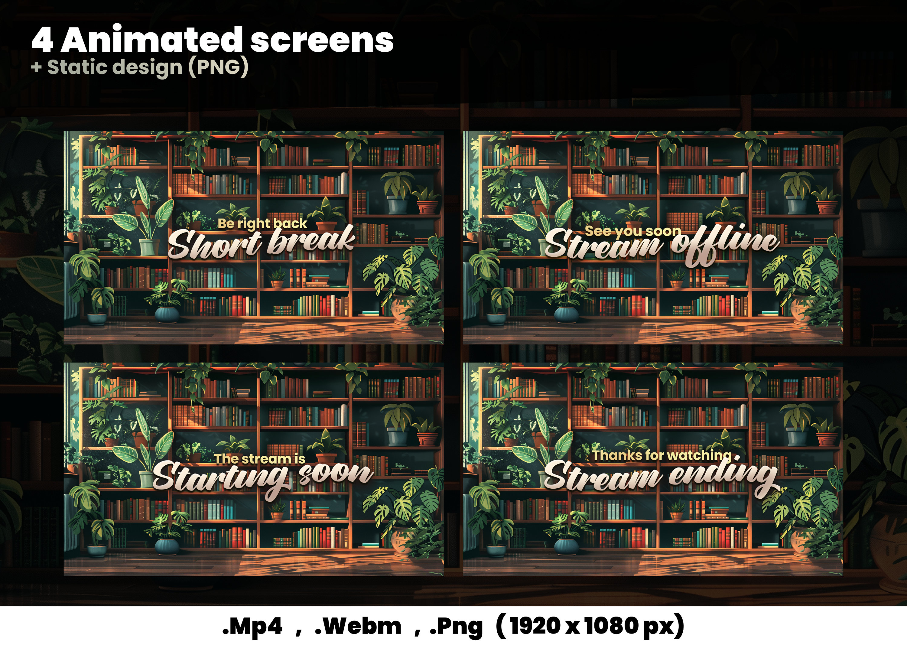 Low-fi Library Overlays Kit Twitch Stream Package Animated Wooden ...