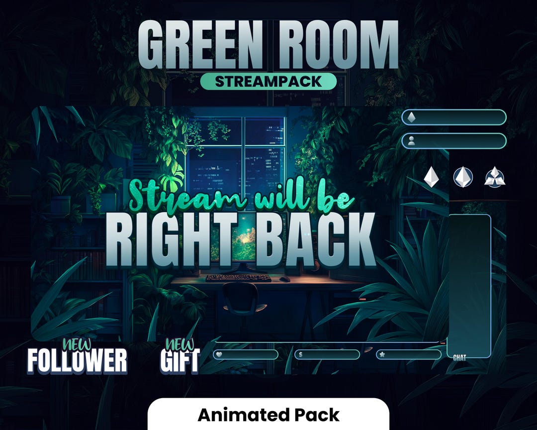 STREAM PACK - Green Room - 1920x1080px - Animated - Dark Green ...