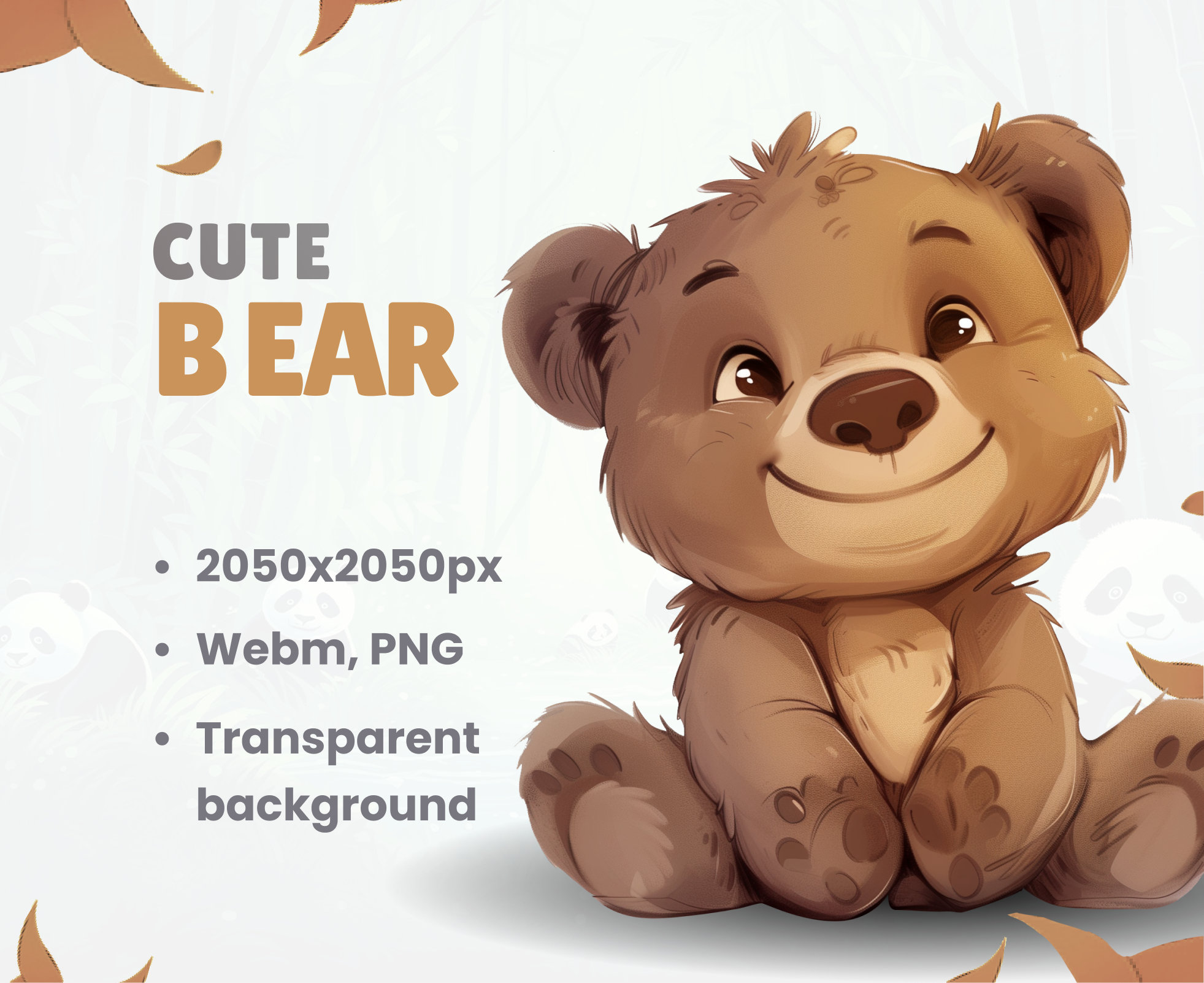 VTUBER PET Cute Bear Animated Baby Brown Bear twitch Stream Assets ...